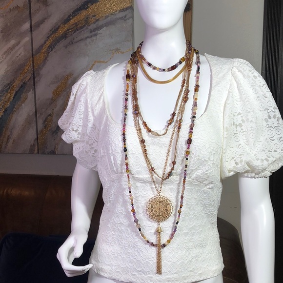 Jewelry | Coachella Boho Goddess Beaded Gold Necklace Set 4 Piece ...